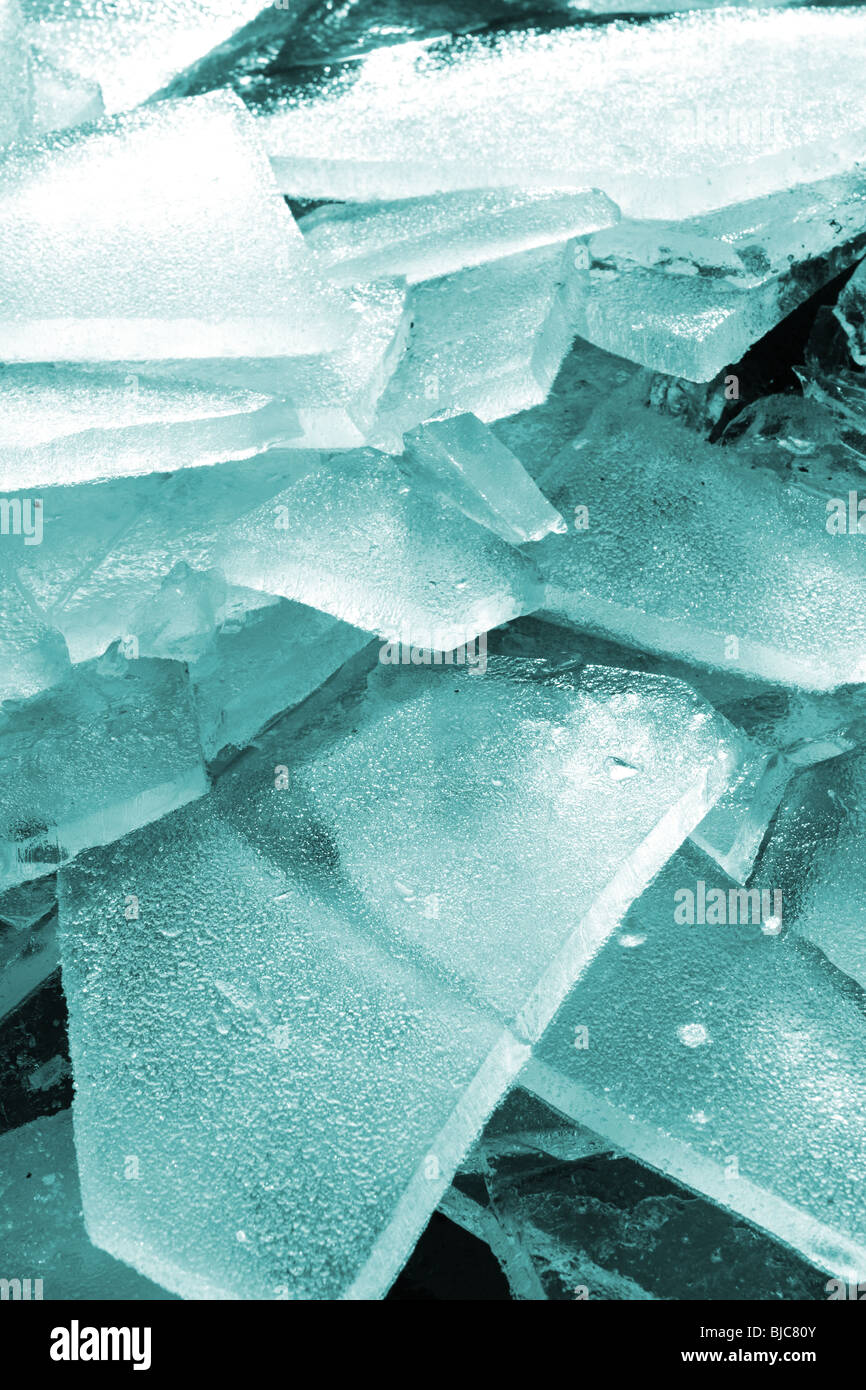Detail of broken sheet ice on the shore of Craigavon Lakes, Northern ...