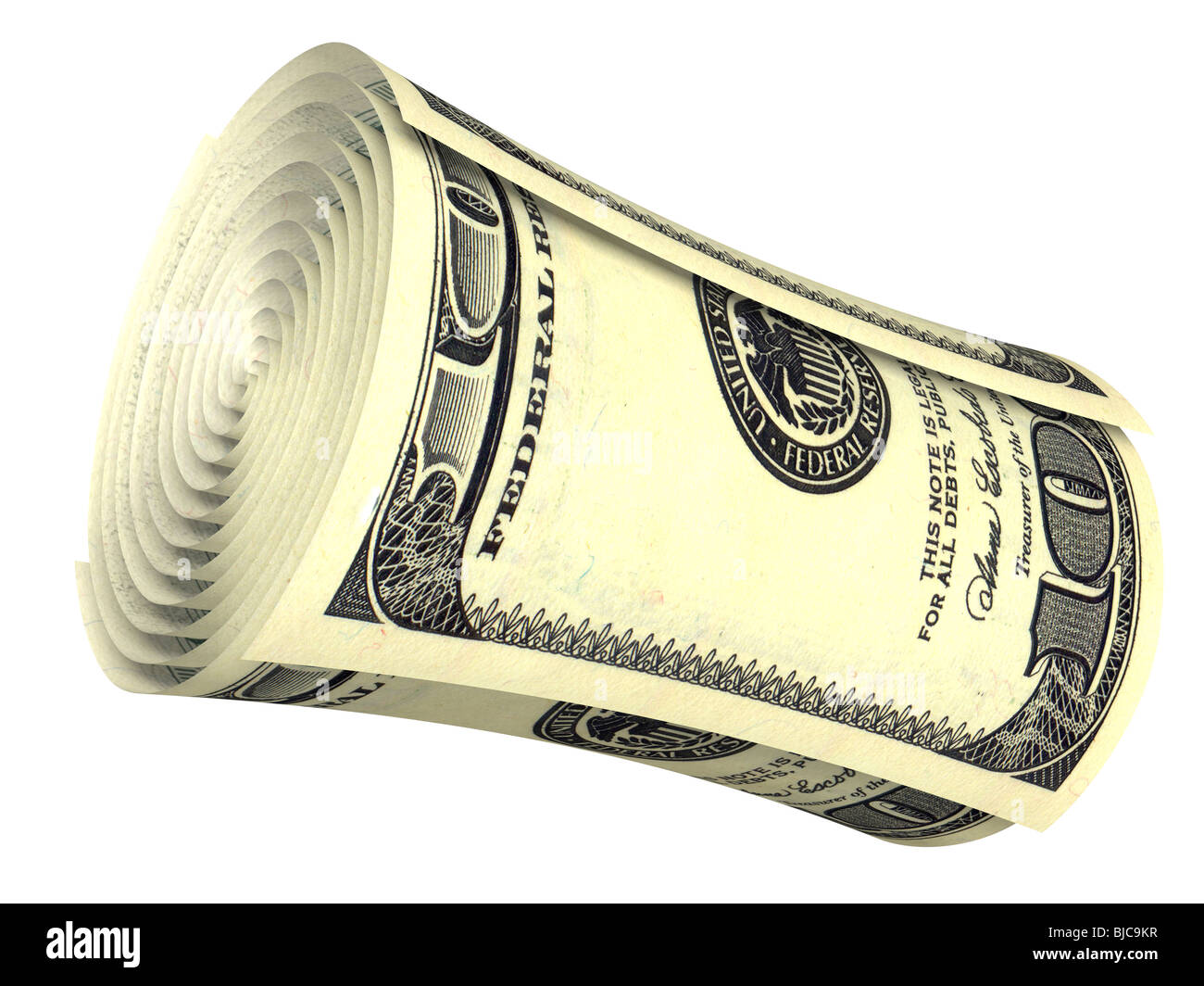 Rolled dollar banknote isolated on white Stock Photo - Alamy