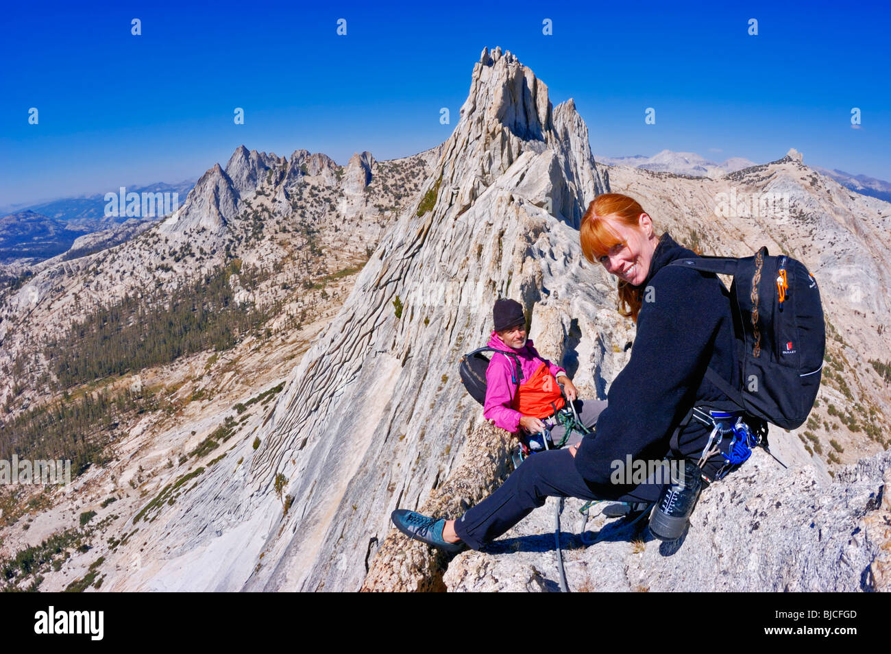 Climbers on the classic traverse of Matthes Crest, Yosemite National ...