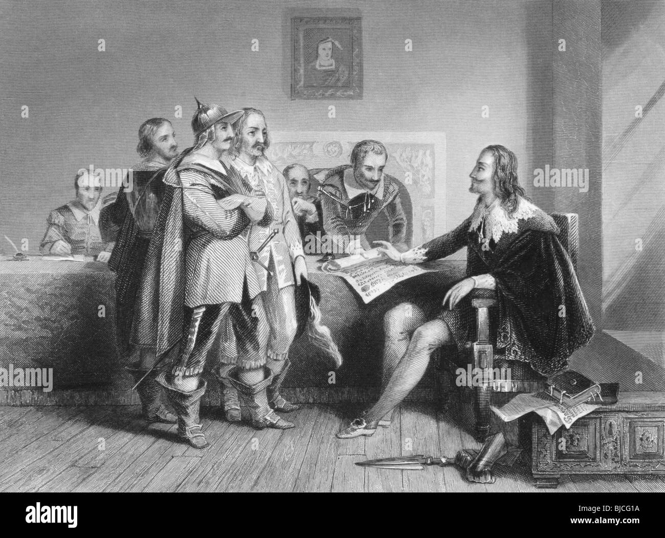 Contract signed by King Charles I. Engraved in the 1800s by A.H.Payne ...