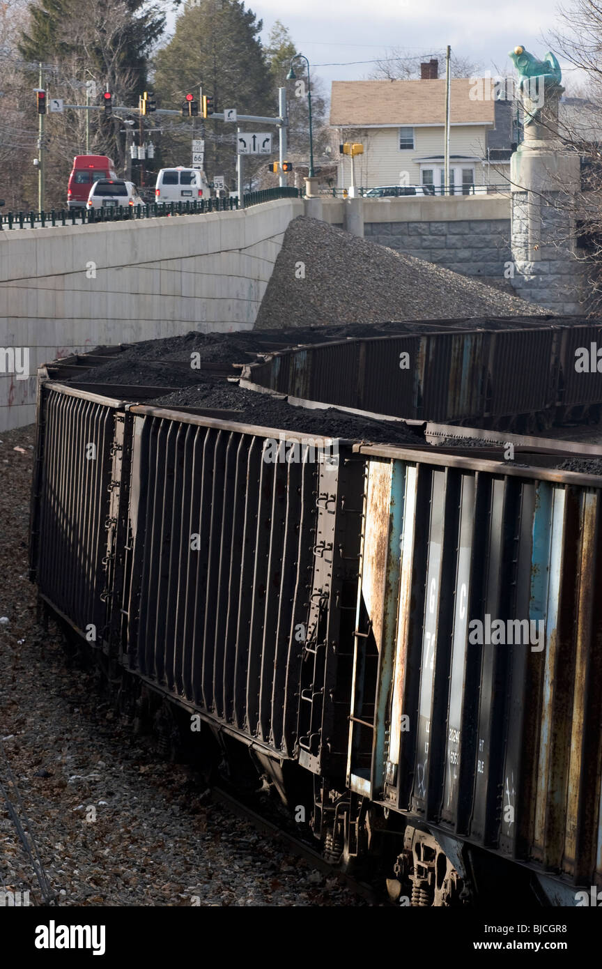 Loaded coal cars around a curve in Willimantic, Connecticut USA Stock ...