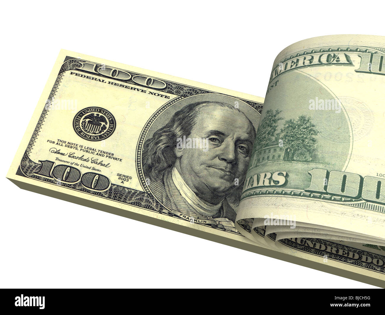 Money 100 dollar bills twist on white hi-res stock photography and ...