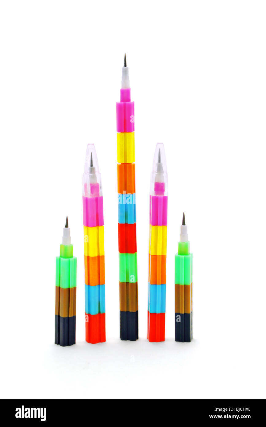 Multicoloured pencils and leads standing vertically side by side Stock ...