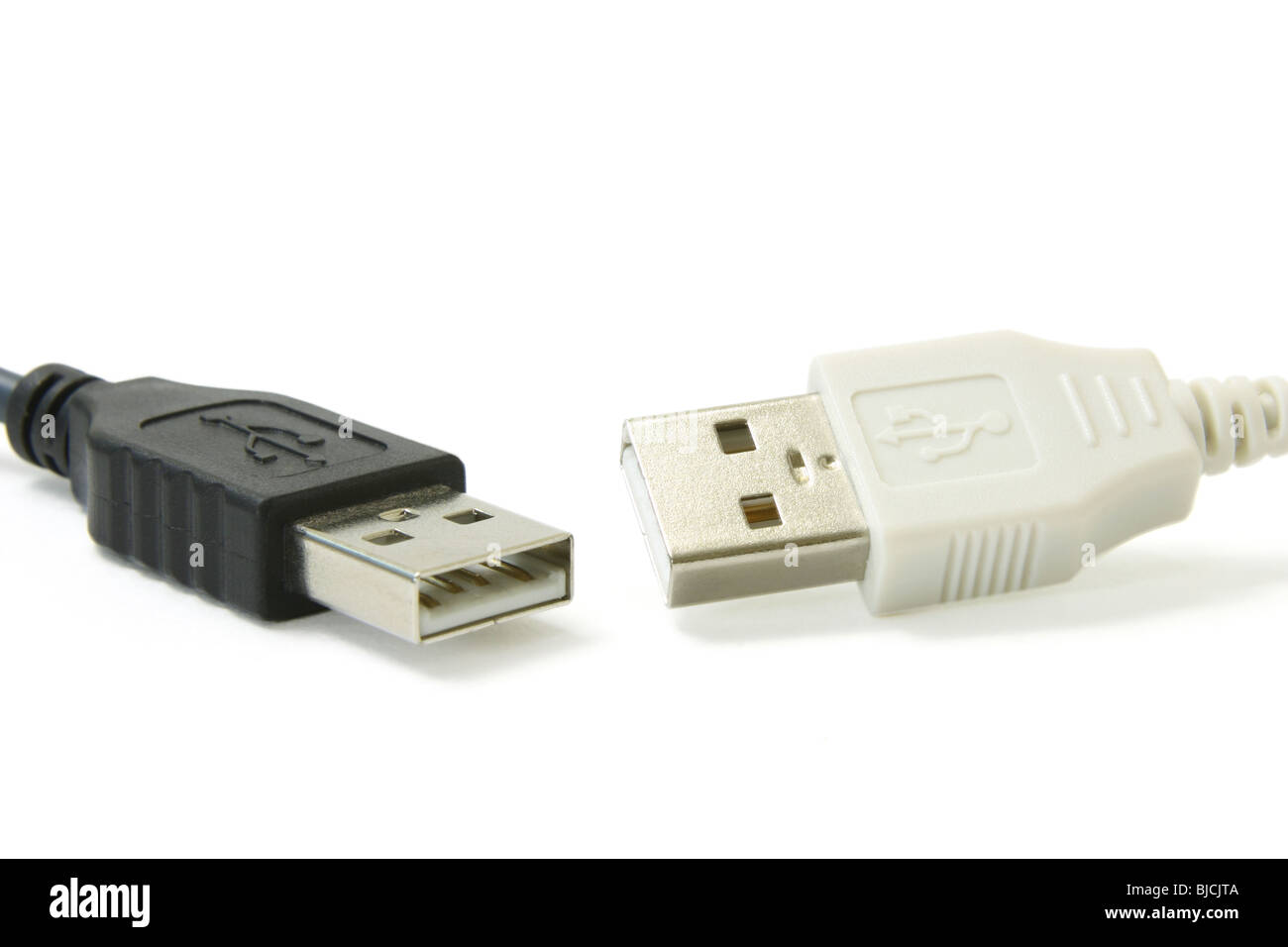 Black and white USB leads on white background Stock Photo - Alamy