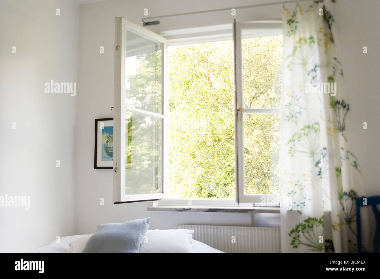 Open window in bedroom Stock Photo - Alamy