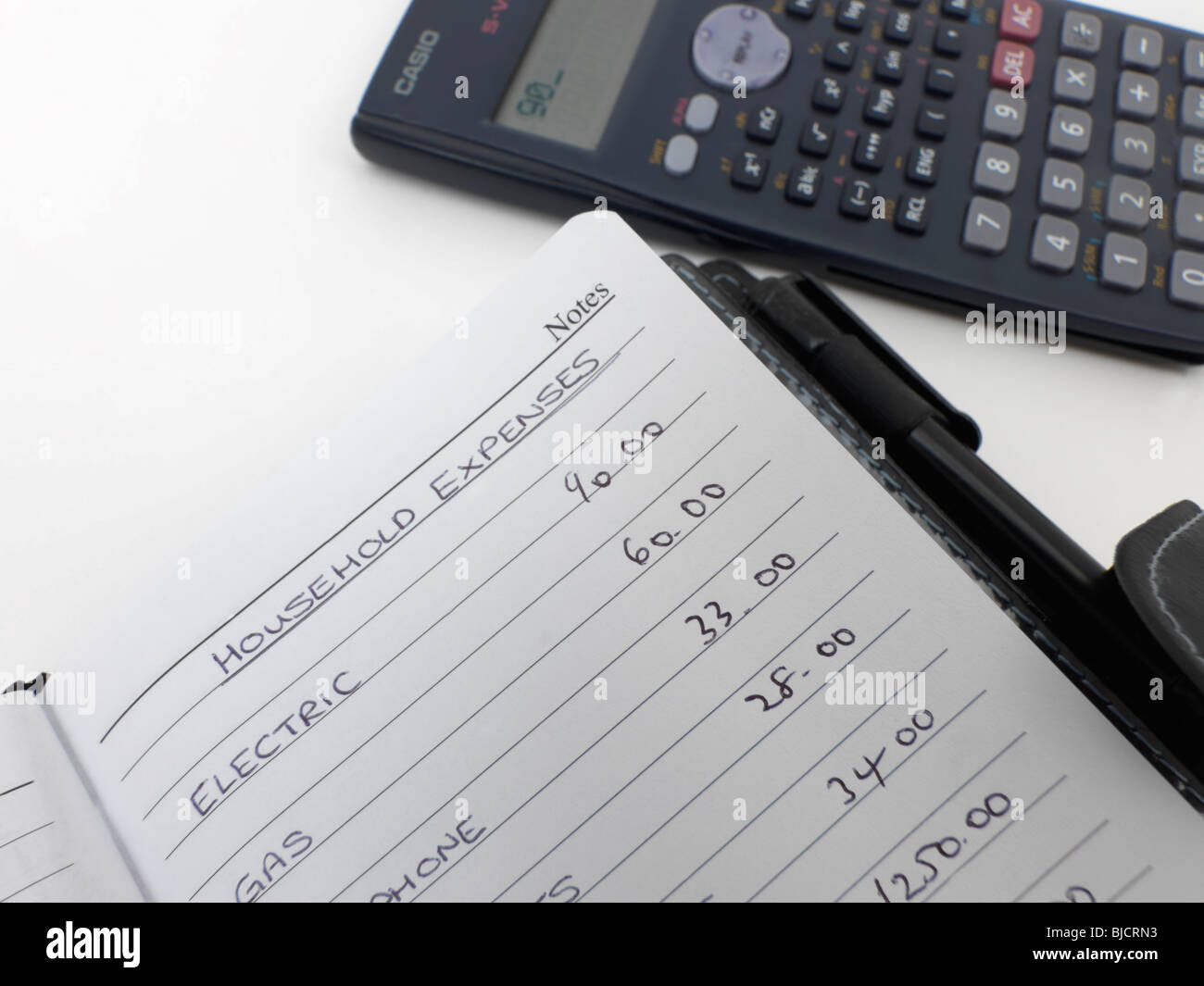 Handwritten Budget List Calculator Note Book Stock Photo - Alamy