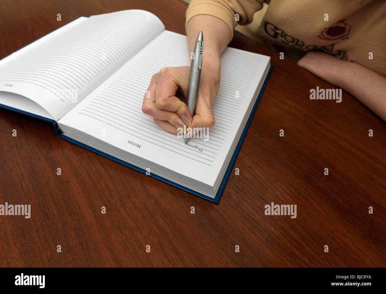 Hand Holding Pen Wrinting Notes Close up Stock Photo - Alamy