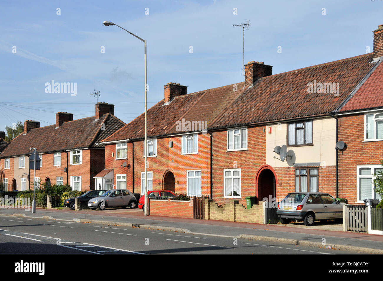 Terraced housing blocks on East London Becontree Housing Estate a ...