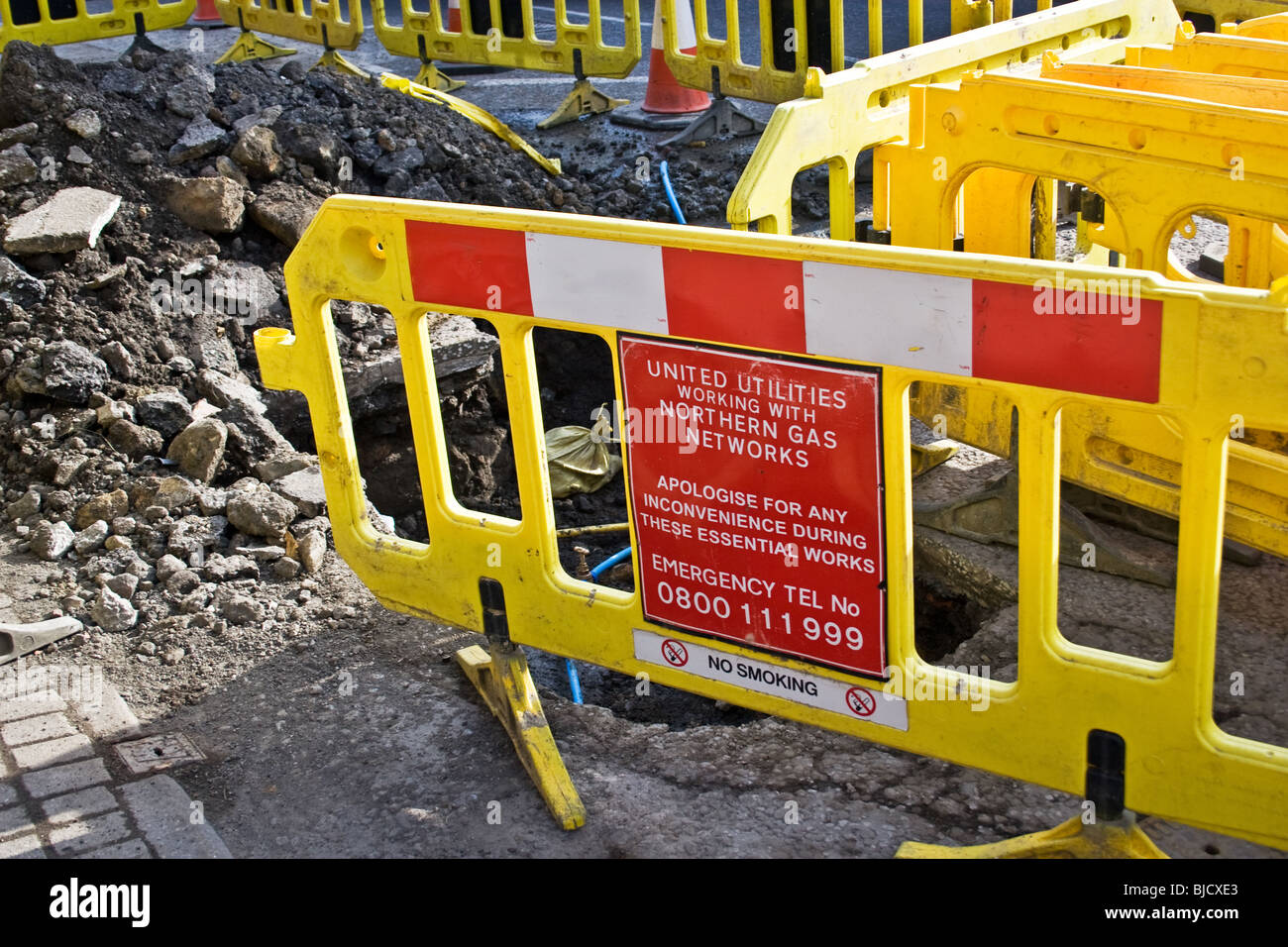 Roadwork barriers, United Utilities / Northern Gas Networks, UK Stock ...