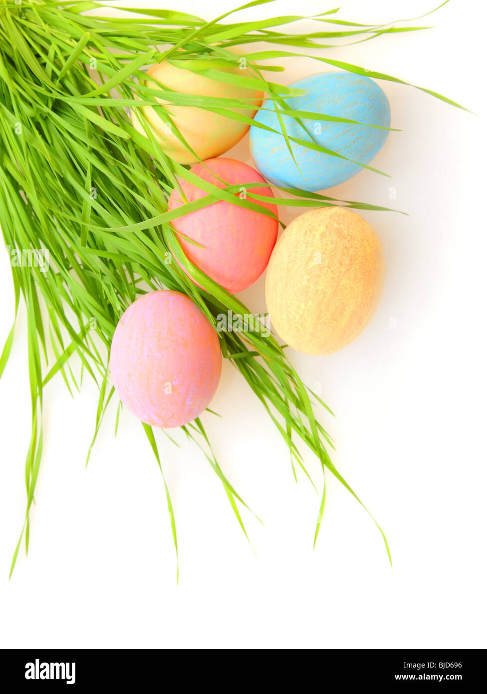 Easter eggs with grass isolated on white background Stock Photo - Alamy