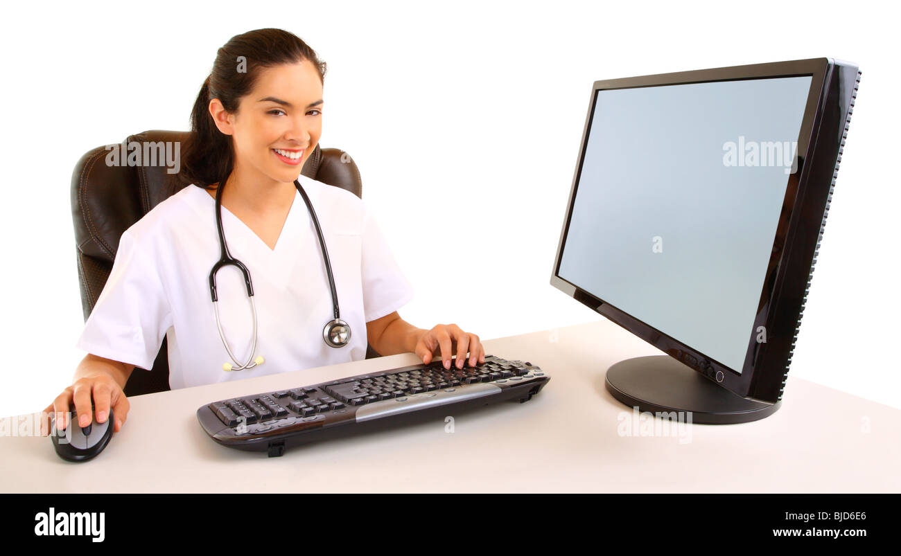 Nurse computer monitor screen looking hi-res stock photography and ...