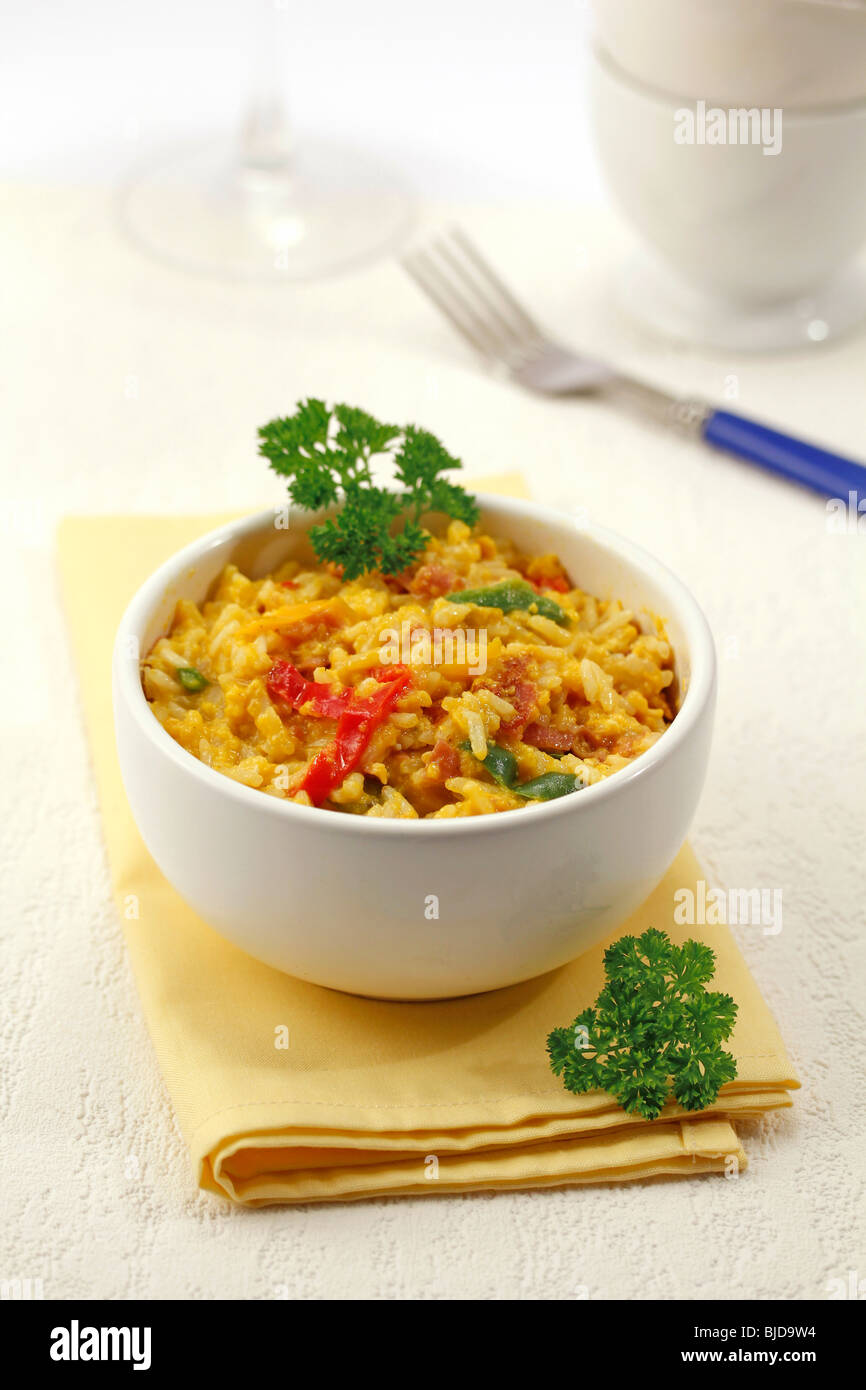 scrambled eggs with organic rice on a plate Stock Photo - Alamy