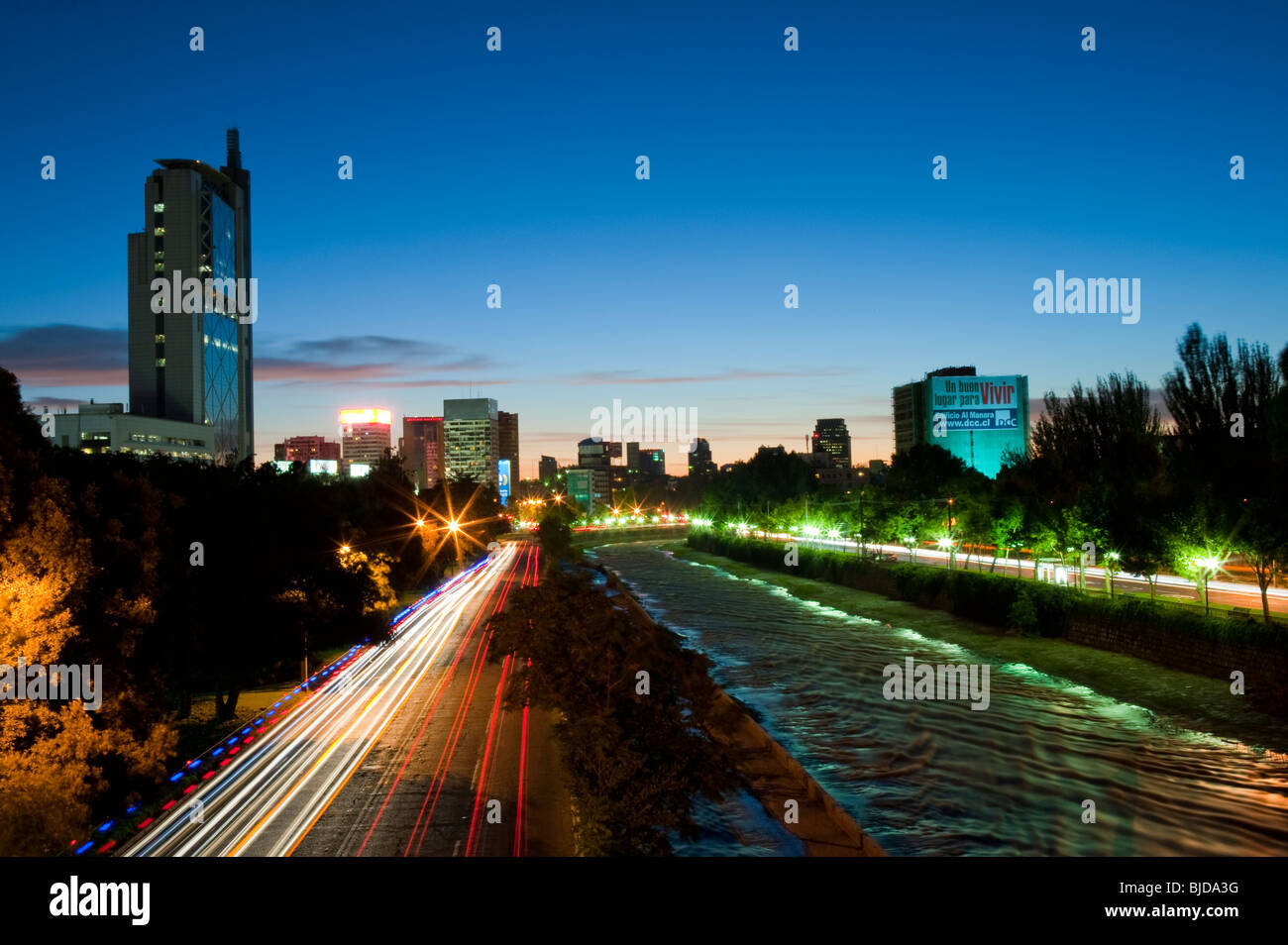 Panoramic view over Santiago Downtown, capital city of Chile ...
