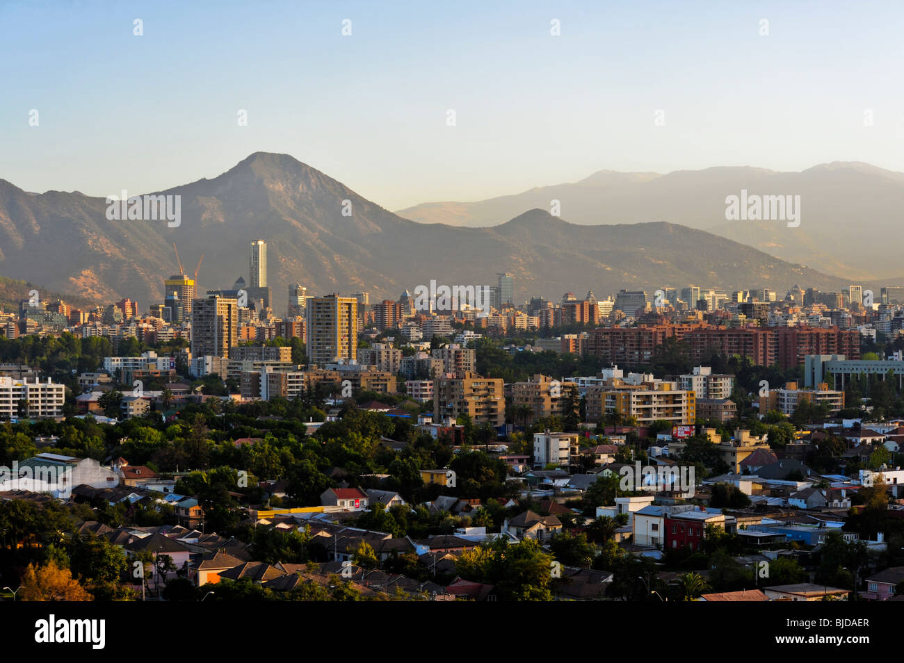 Panoramic view over Santiago ,capital city of Chile. Manquehue Hill in ...