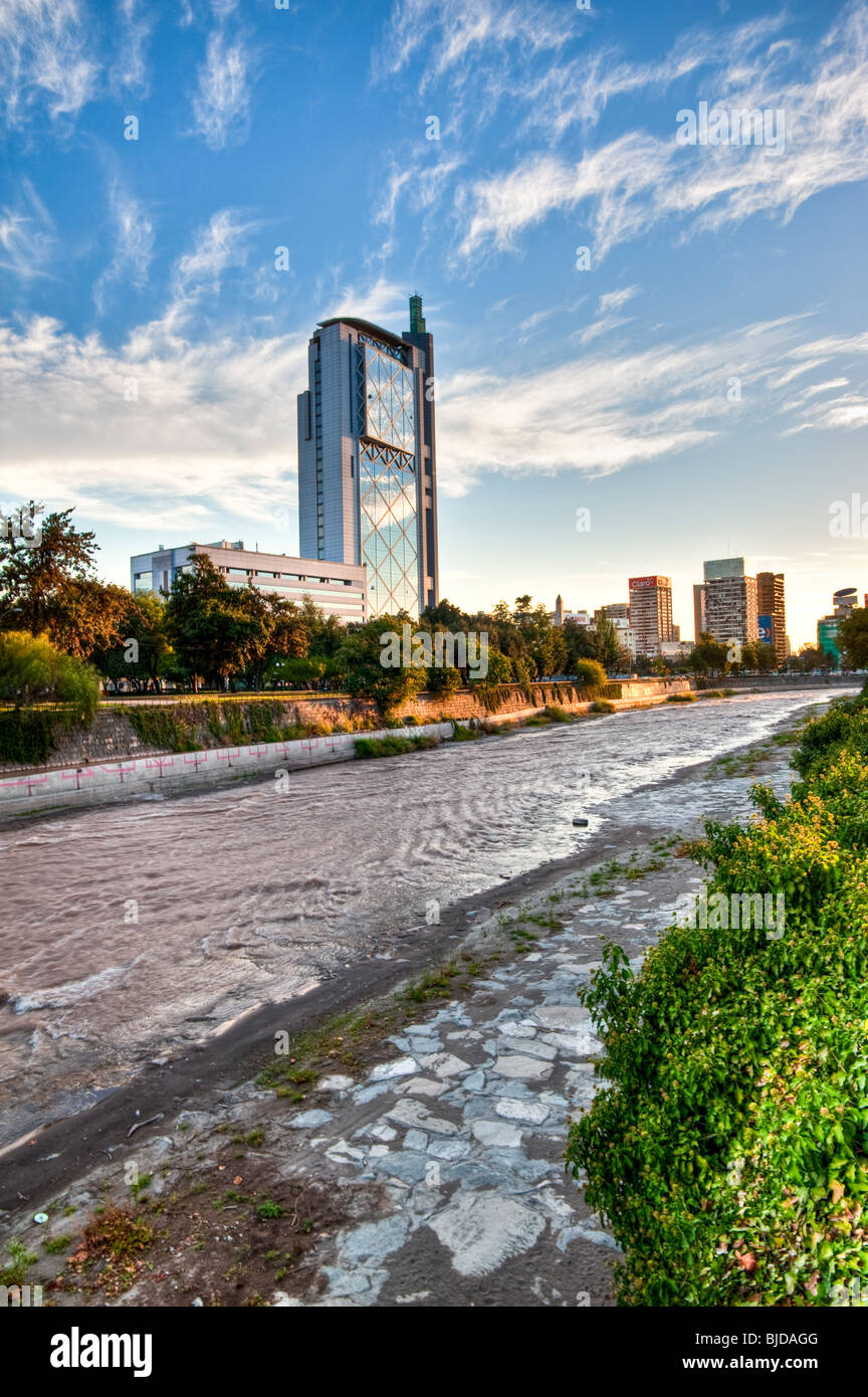 Panoramic view over Santiago Downtown, capital city of Chile ...