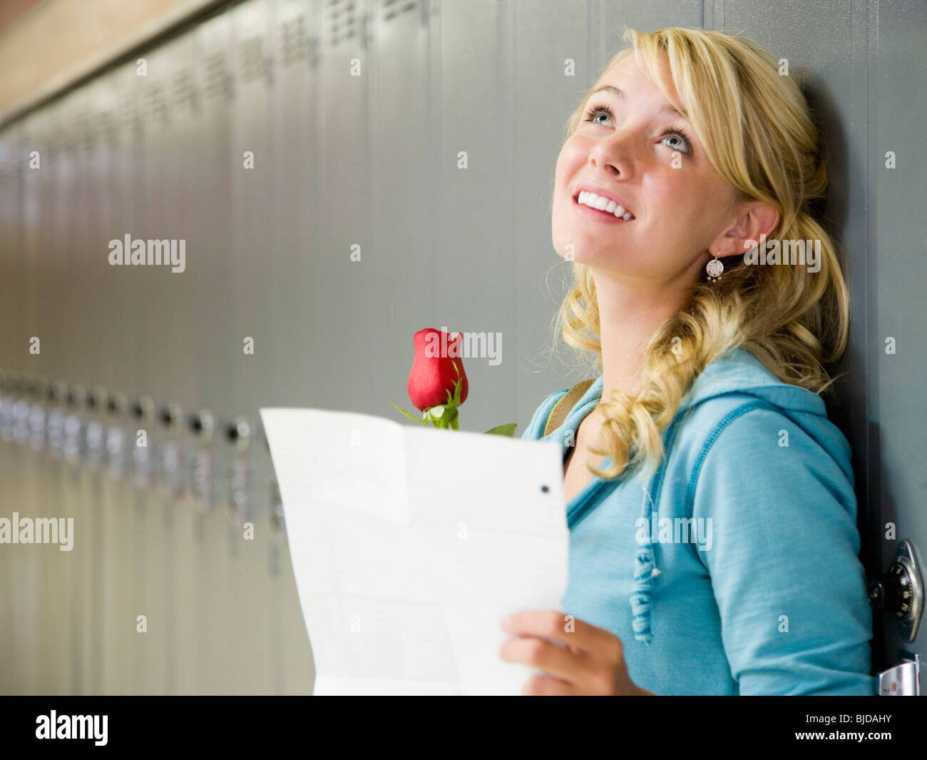 Young woman reading a love letter Stock Photo - Alamy
