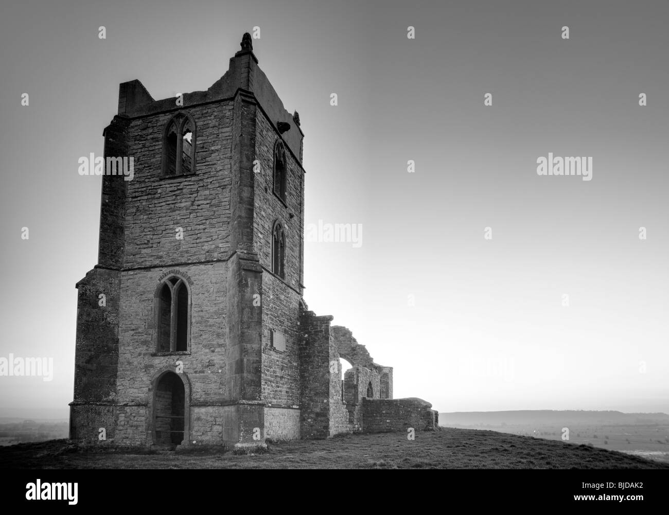 The ruins of St Michaels church on Burrow Mump near Burrowbridge ...