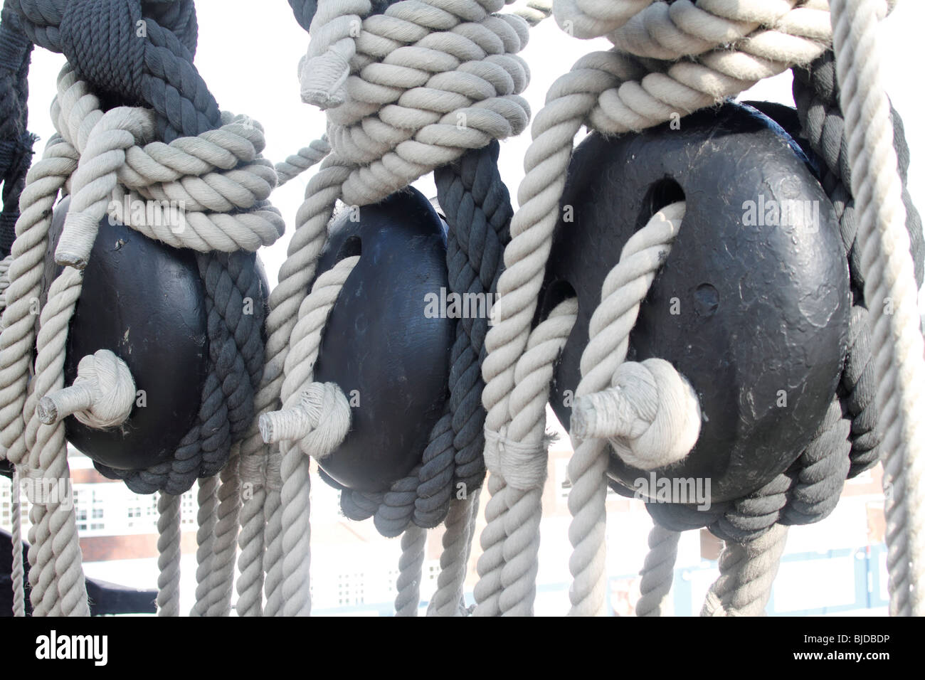 Three wooden blocks on HMS Victory at the Portsmouth Historic Dockyard ...