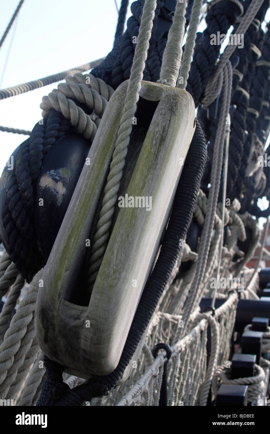 Wooden block on HMS Victory at the Portsmouth Historic Dockyard Stock ...