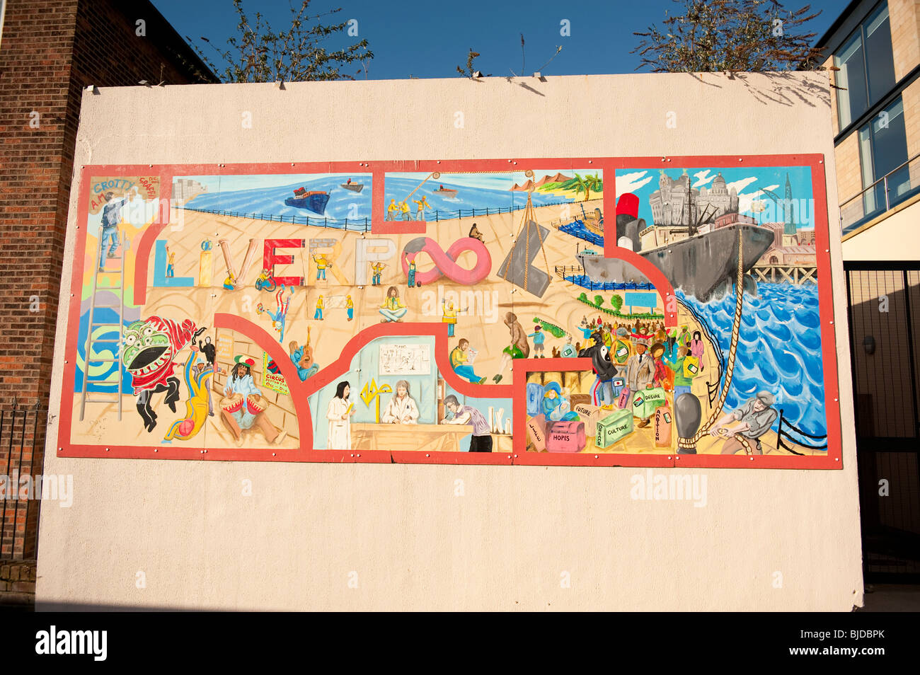Liverpool UK Public artwork mural on wall Stock Photo - Alamy