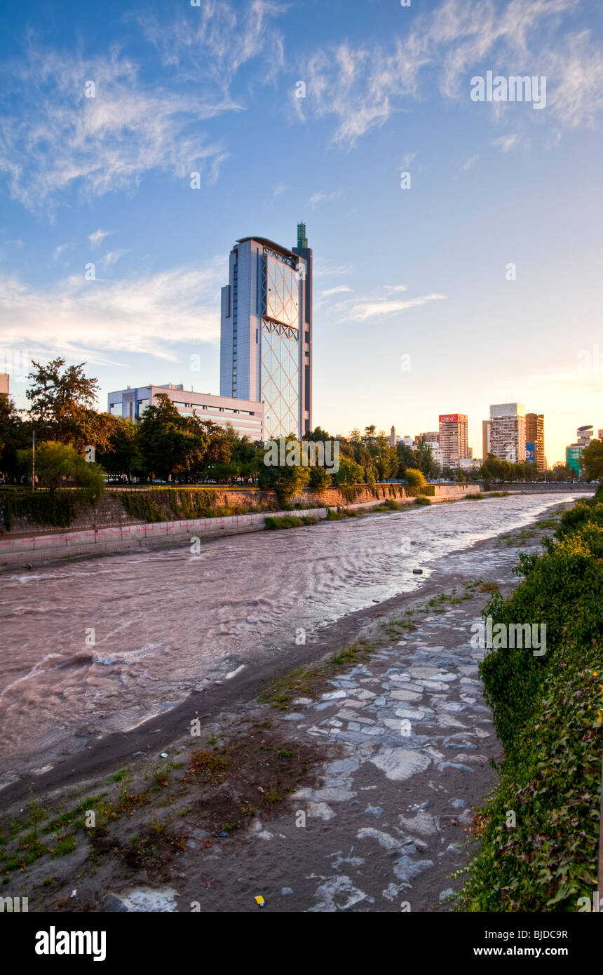 Panoramic view over Santiago Downtown, capital city of Chile ...