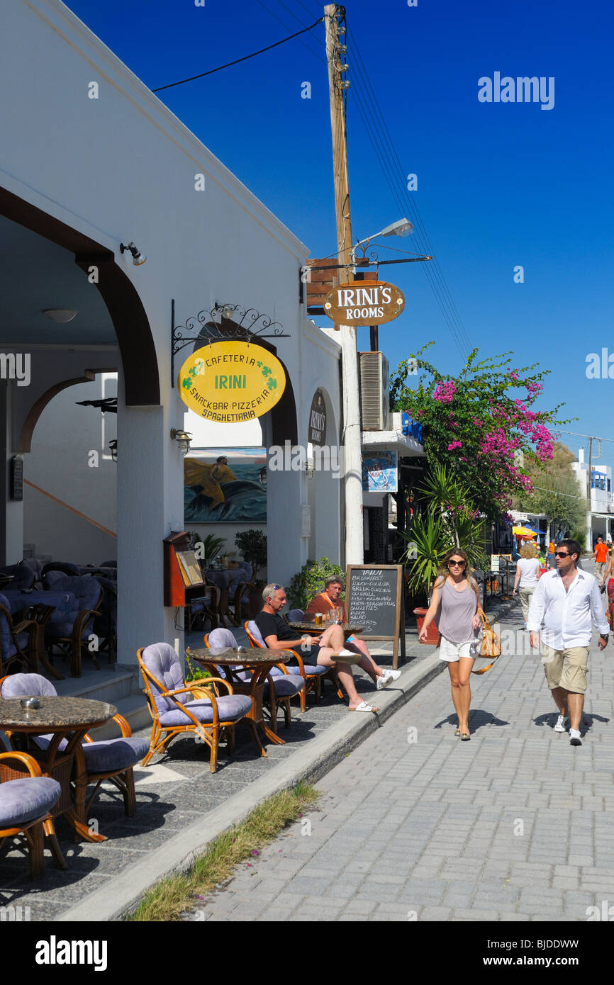 Restaurant at the beach promenade in Kamari, Santorini Island, Greece ...