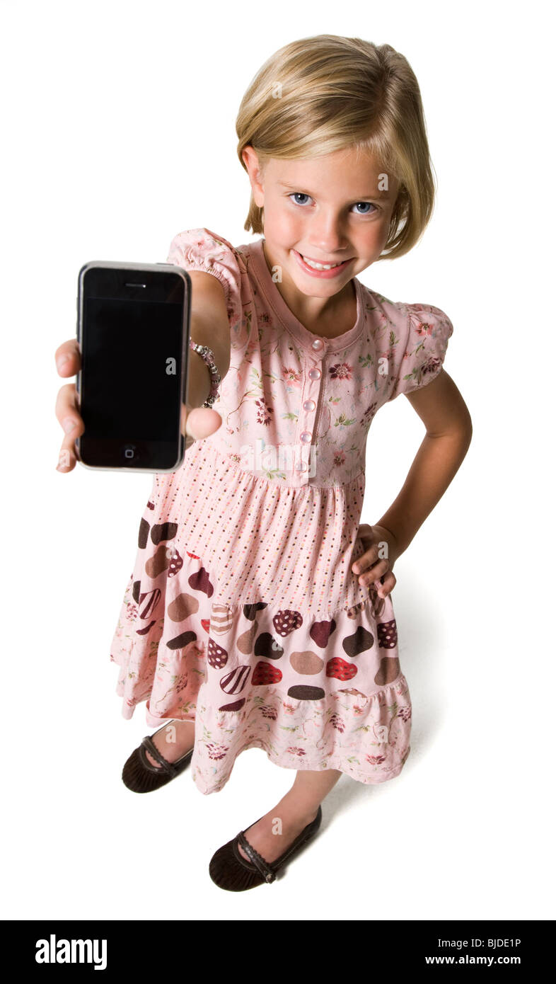 Little girl with an iPhone Stock Photo - Alamy