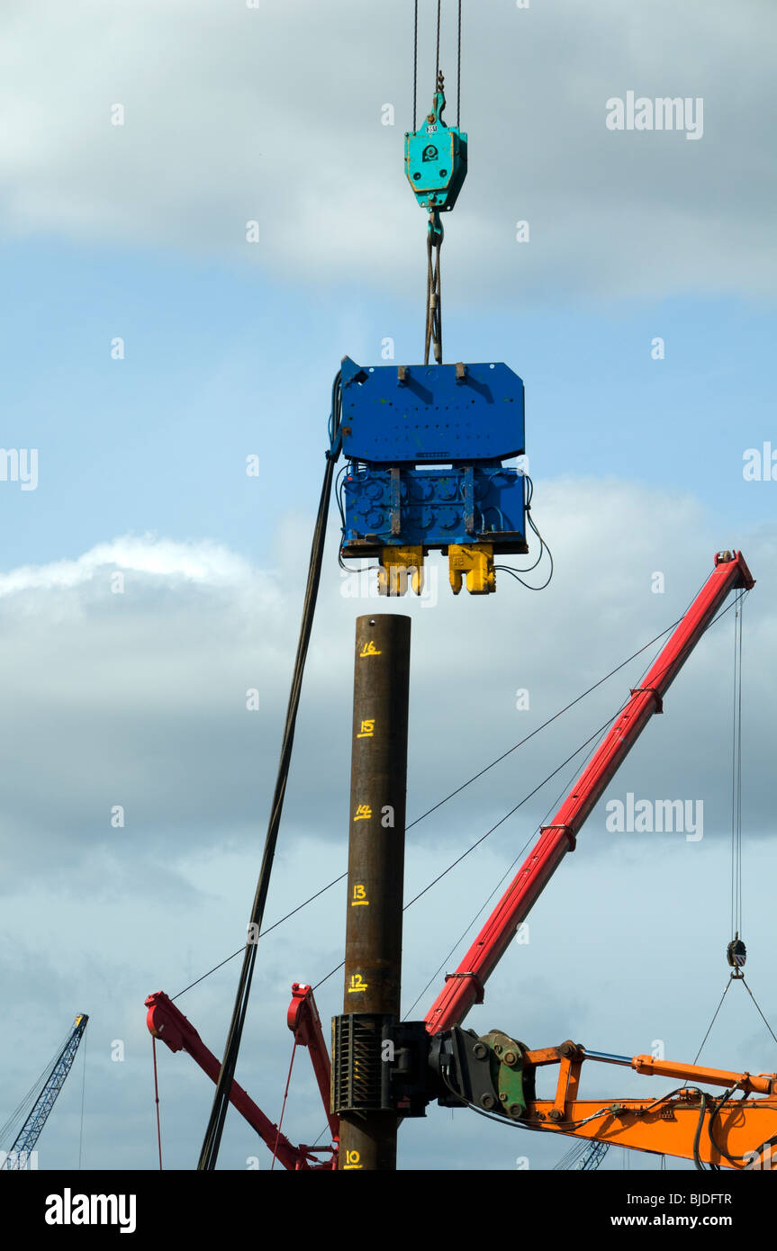 Pile driving operation, using a vibratory pile driver, outside the ...
