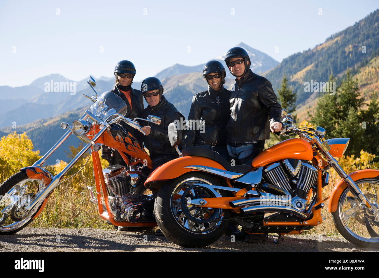 Group of bikers in the mountains Stock Photo - Alamy