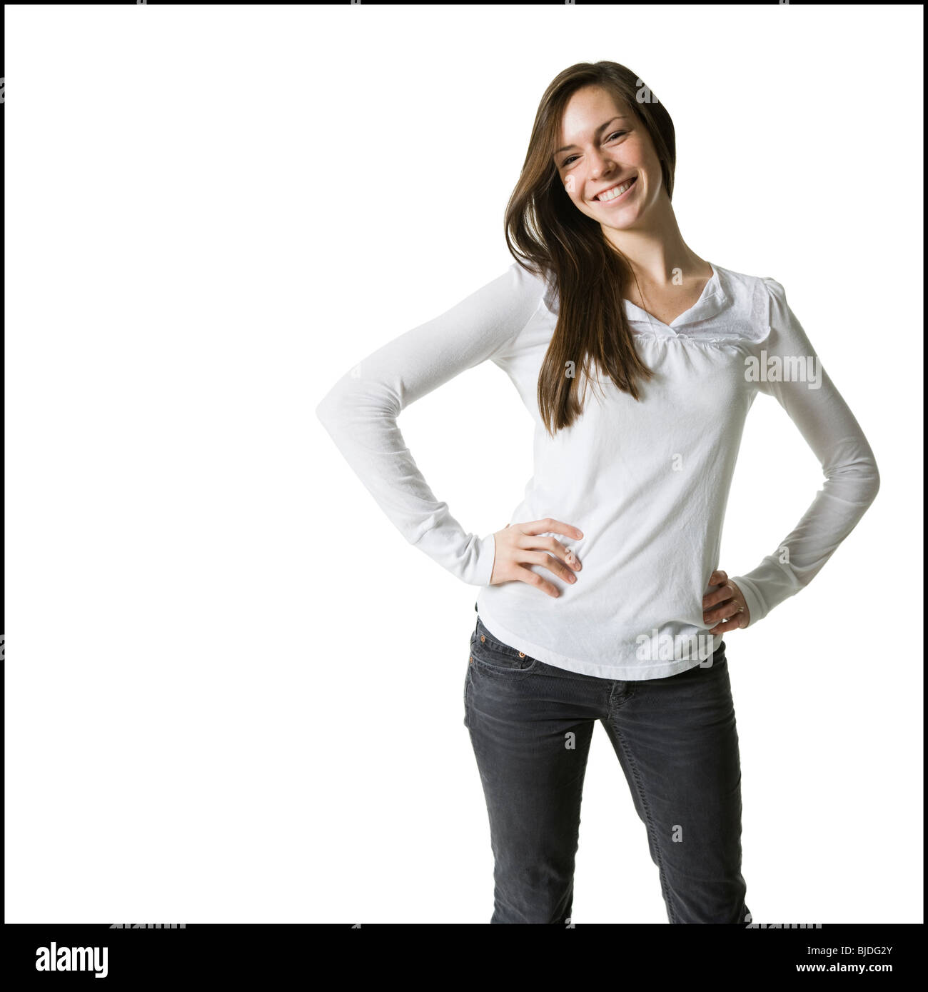 young woman with a white shirt, smiling Stock Photo - Alamy