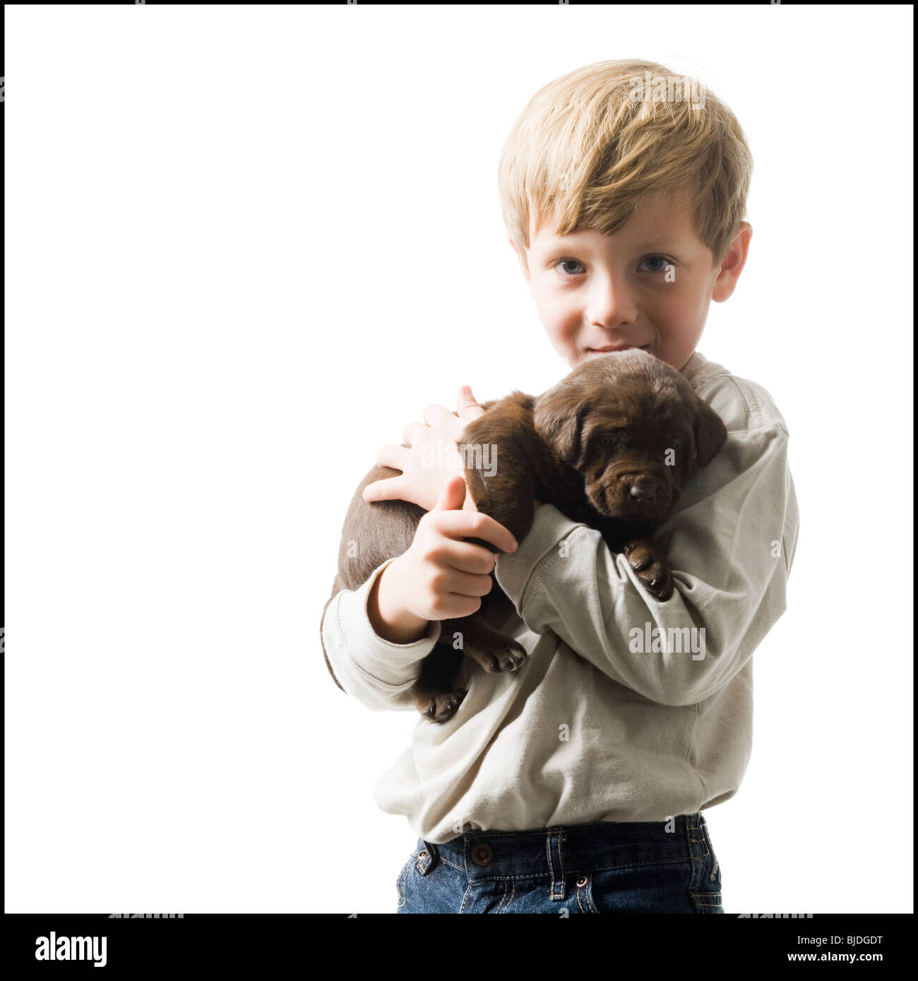 Studio shot puppy with boy hi-res stock photography and images - Alamy