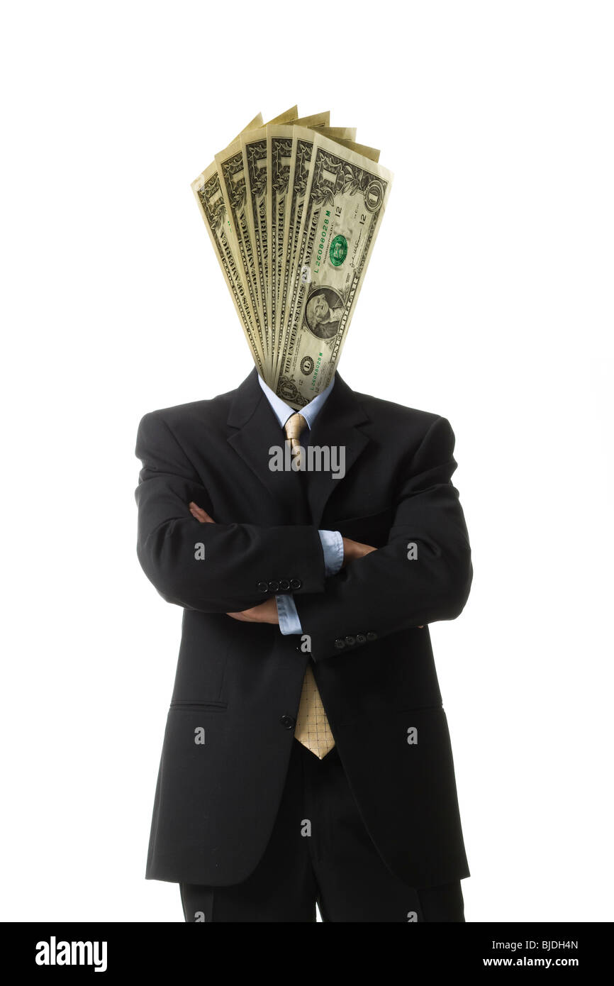 businessperson with money for a head Stock Photo - Alamy