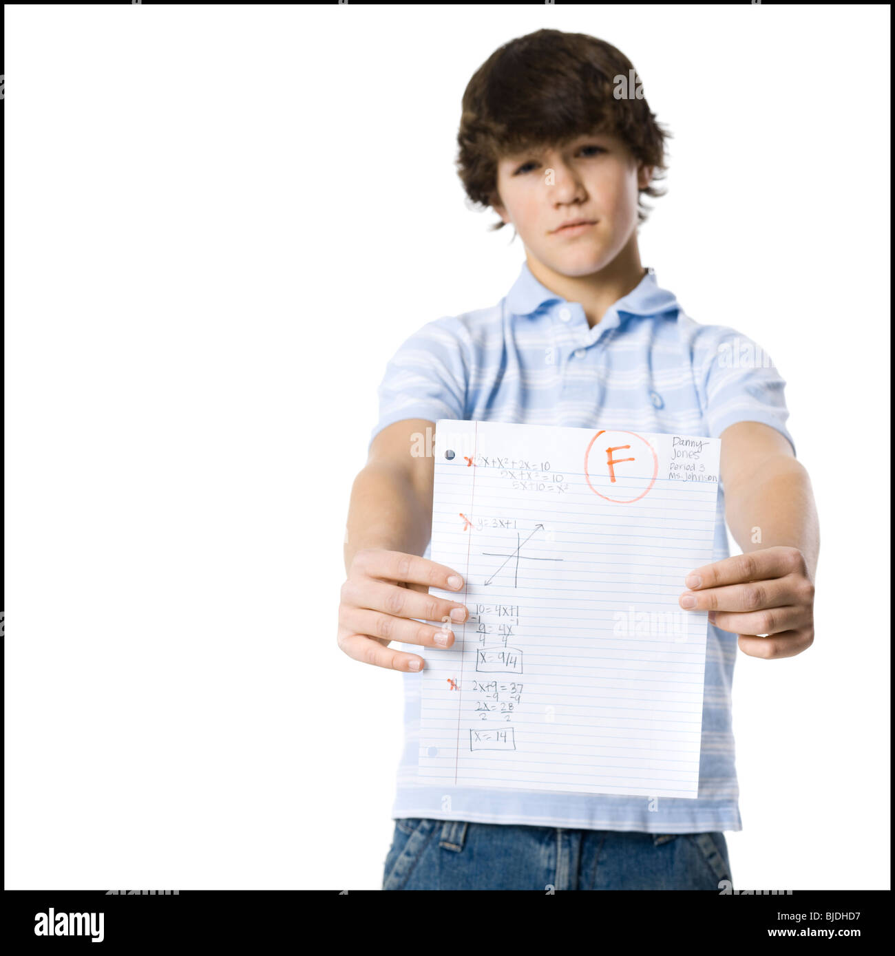 young man showing the grade he received Stock Photo - Alamy