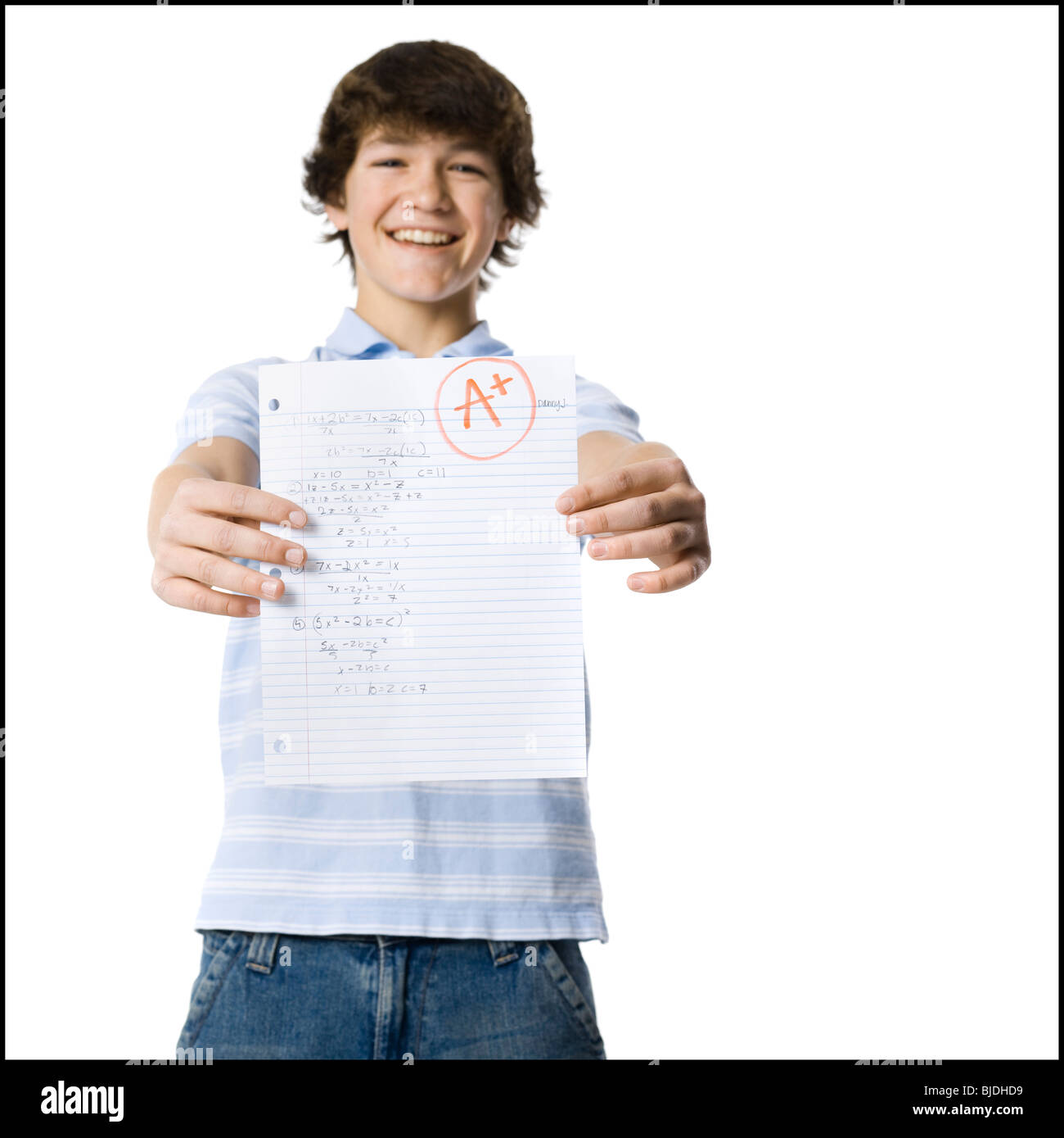 young man showing the grade he received Stock Photo - Alamy
