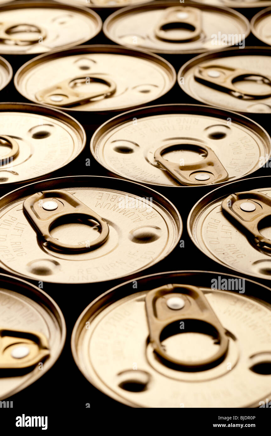 a vertical shallow focus array of tin cans Stock Photo - Alamy
