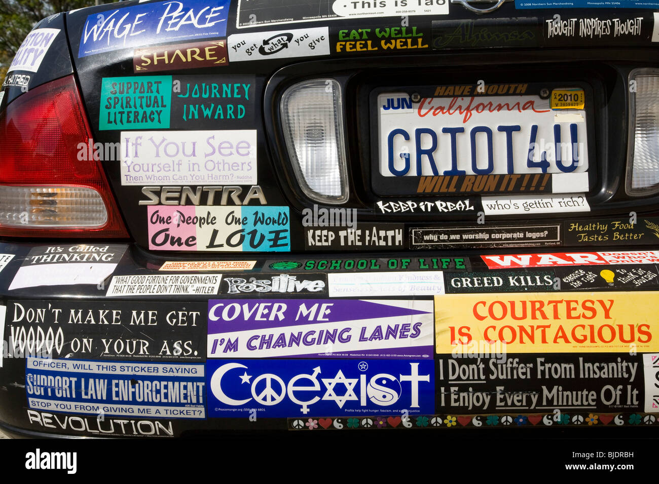 A car covered with bumper stickers, Inglewood, Los Angeles County ...