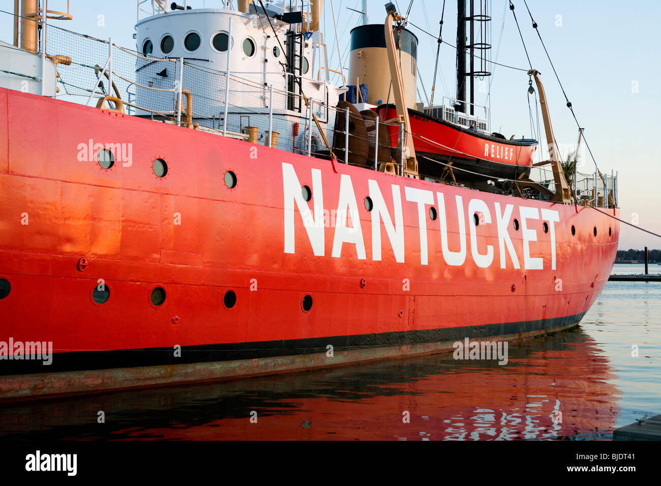 The now retired Nantucket lightship on the dock at the Newport Shipyard ...