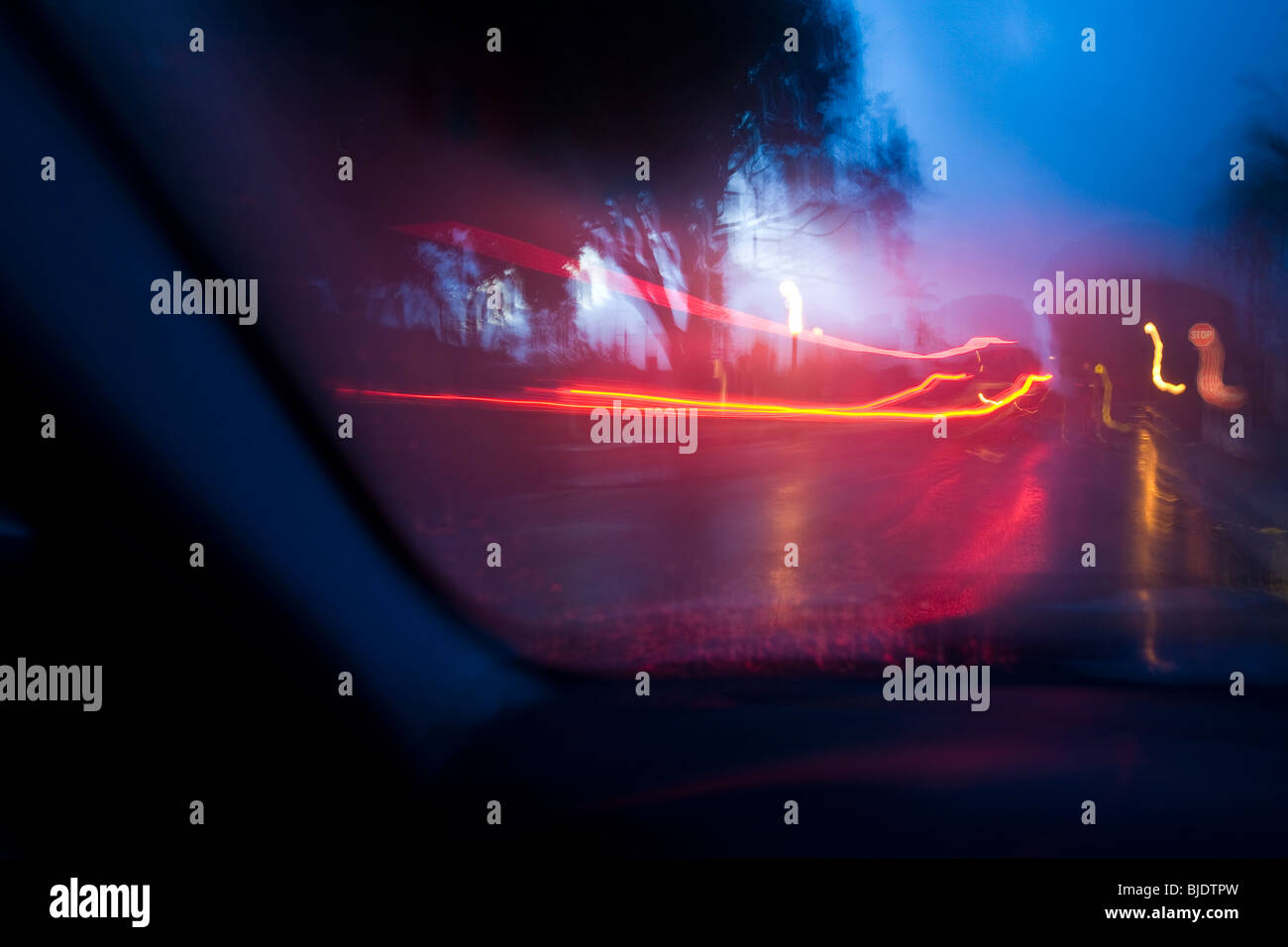 Rainy night on the streets Westchester, Los Angeles County, California ...
