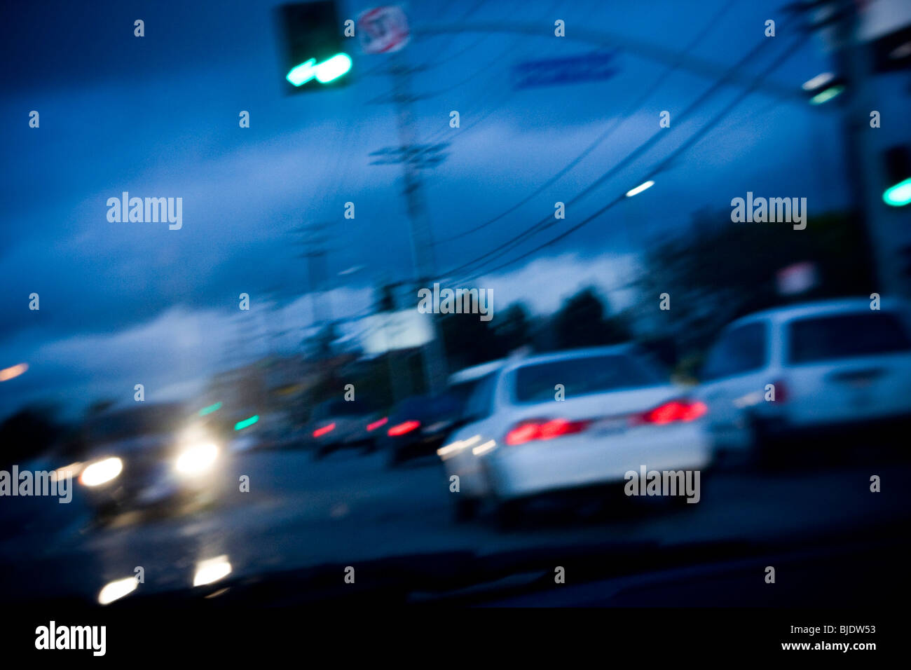 Rainy night on the streets Westchester, Los Angeles County, California ...