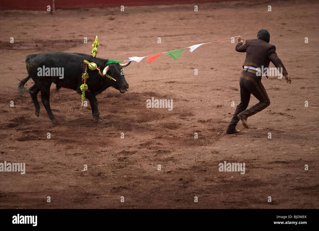 Ernesto Belmont pulls a string of flags, with the color's of Mexico's ...