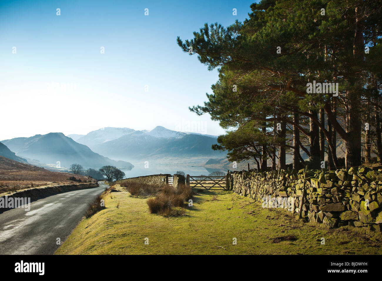 Distant view of Crummock Water, Lake District with Misty Mountains in ...