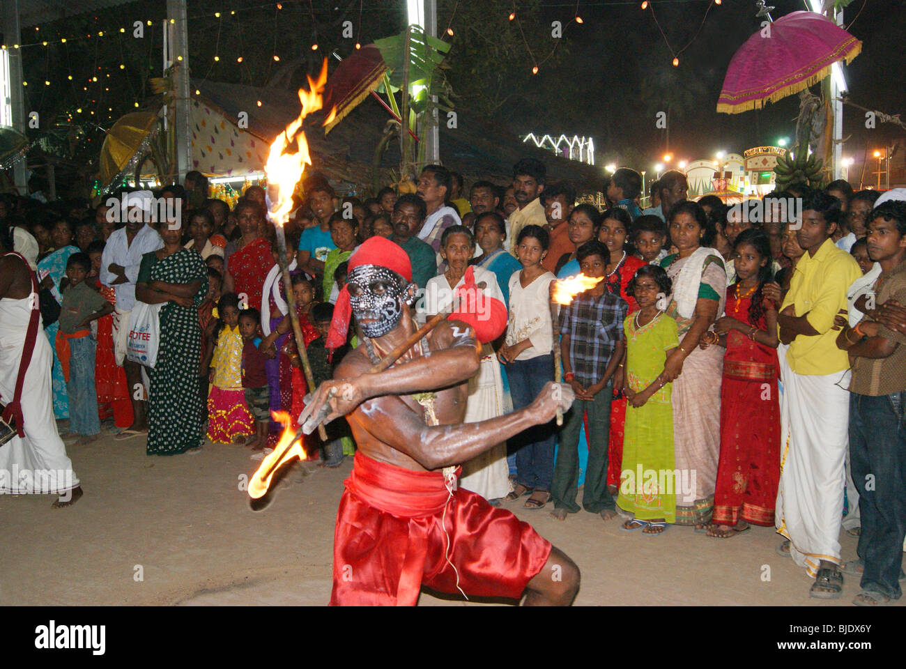 Furious and Dangerous Fire Dance .A scene from Hindu Festival of Kerala ...