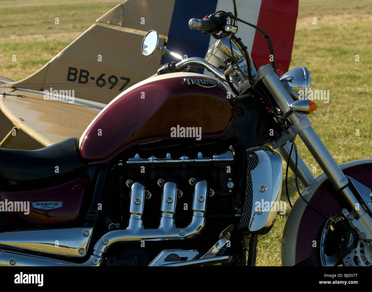 Triumph Rocket III with Tiger Moth bi-plane taken at Headcorn Aerodrome ...