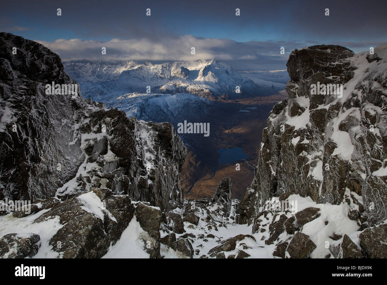 View of the Cuillin Mountains in dramatic light, as seen from Blaven ...