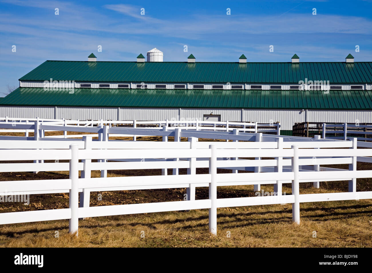 Stable - paddock in the foreground Stock Photo - Alamy