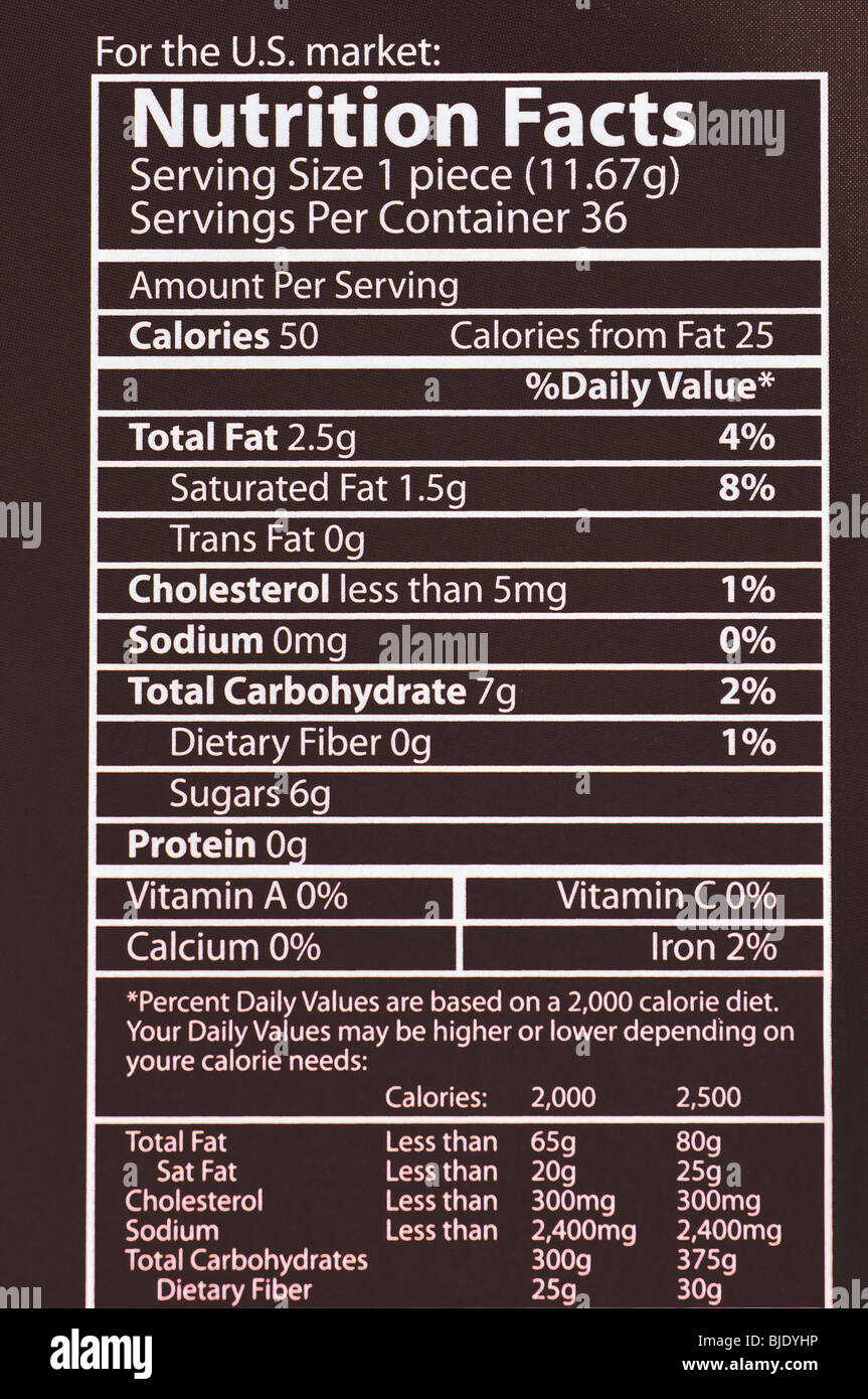 Nutrition information on packaged food Stock Photo - Alamy