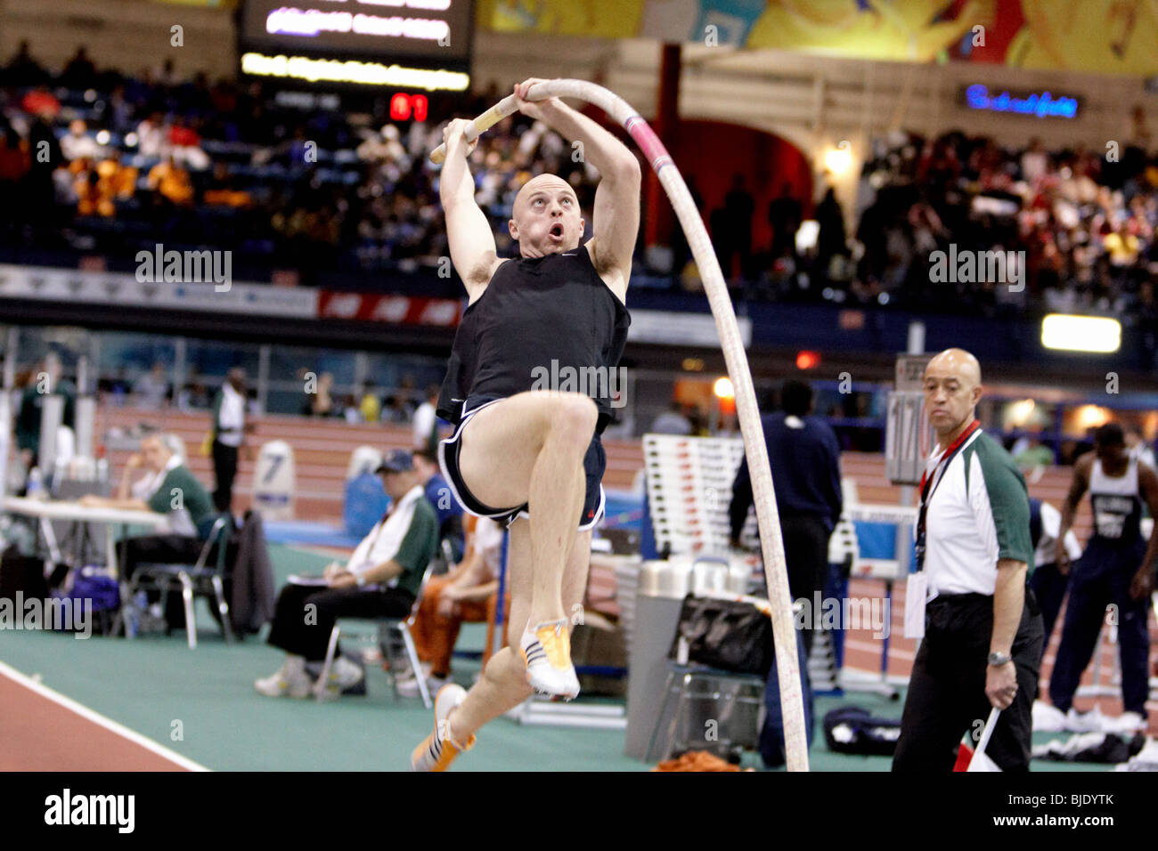 Pole Vaulter perfectly executes the "take off" using a pole made from ...