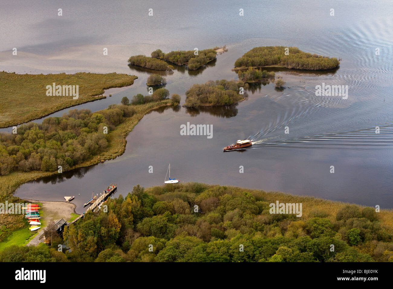 High view of Ladore Landing stage Hasness with passenger launch ...