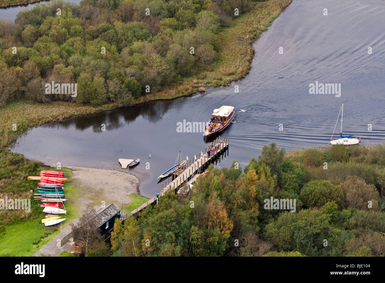 High view of Ladore Landing stage Hasness with passenger launch ...