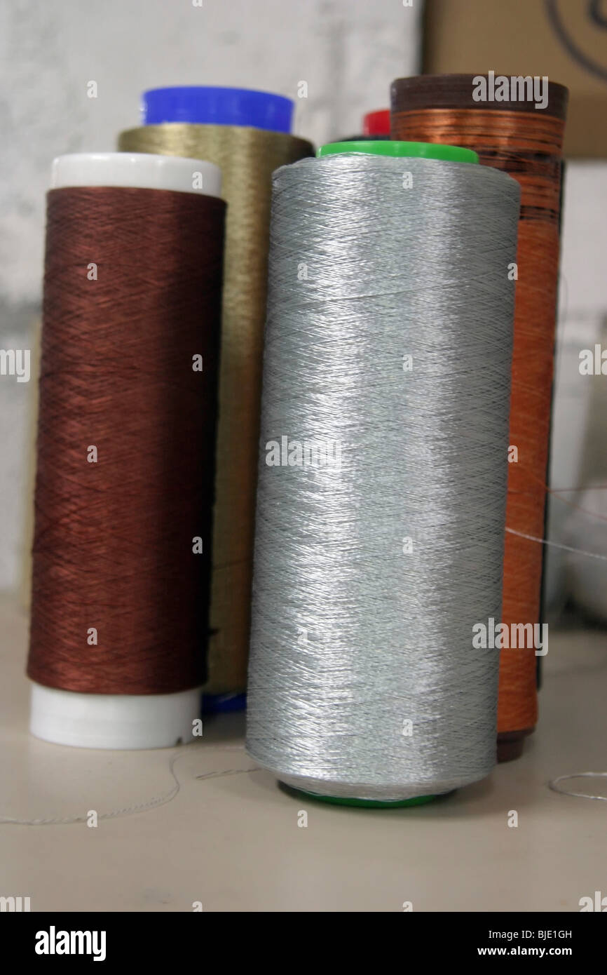 Metal industrial weaving threads to reinforce the fabric Stock Photo ...